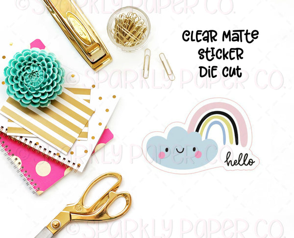 Hello Rainbow CLEAR MATTE Sticker Die Cut – Sparkly Paper Co.